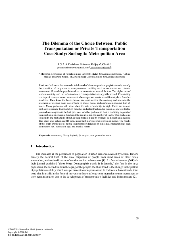 (PDF) The Dilemma of the Choice Between: Public Transportation or ...