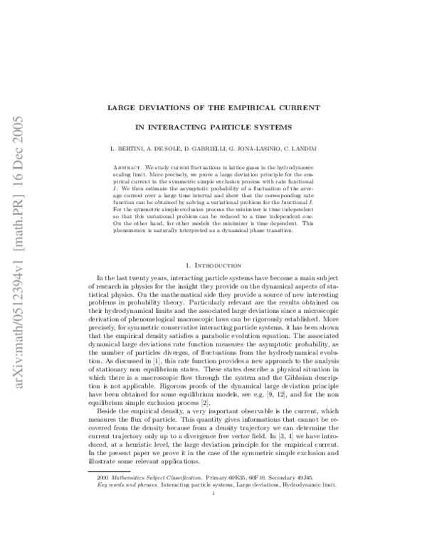 (PDF) Large Deviations of the Empirical Current in Interacting Particle Systems