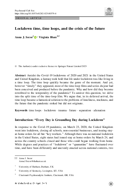 (PDF) Lockdown time, time loops, and the crisis of the future