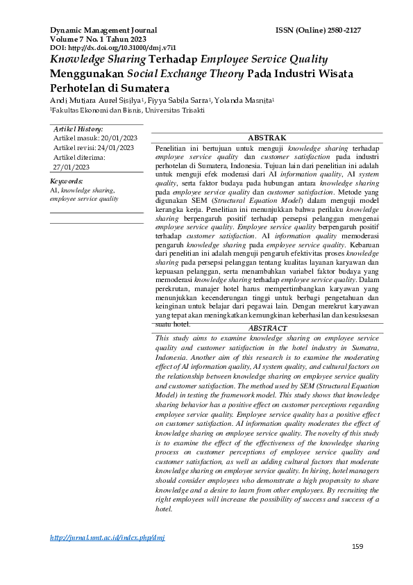 (PDF) Knowledge Sharing Terhadap Employee Service Quality Menggunakan ...