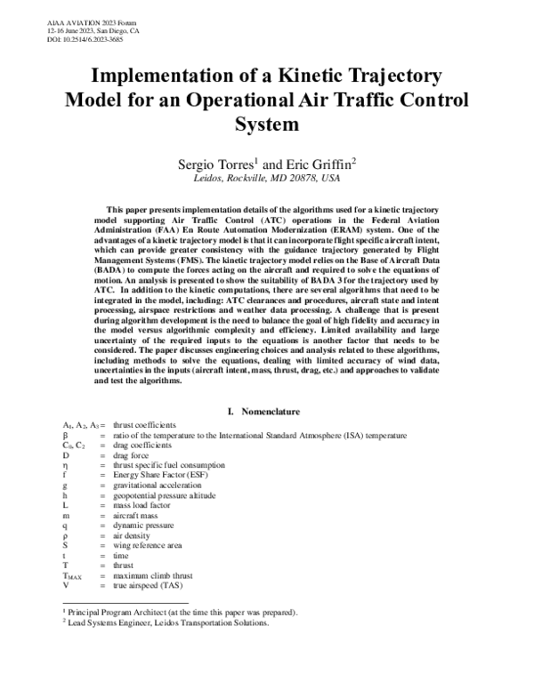 (PDF) Implementation of a Kinetic Trajectory Model for an Operational ...