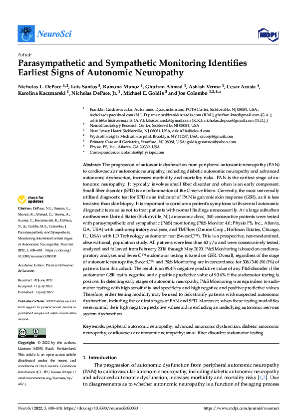 (PDF) Parasympathetic and Sympathetic Monitoring Identifies Earliest ...