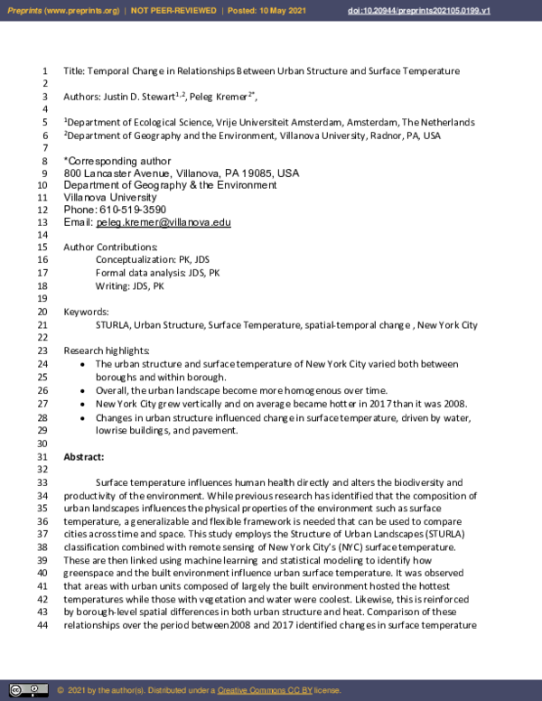 (PDF) Temporal Change in Relationships Between Urban Structure and Surface Temperature