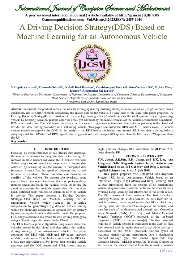 (PDF) A Driving Decision Strategy(DDS) Based on Machine Learning for an ...