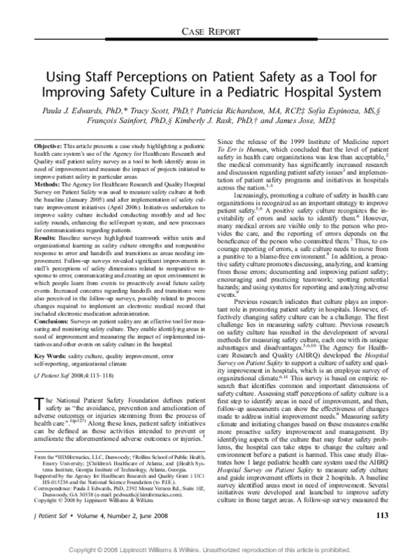 (PDF) Using Staff Perceptions on Patient Safety as a Tool for Improving ...