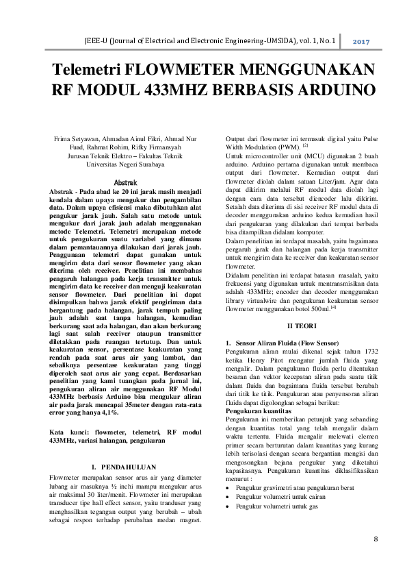 (PDF) Telemetri Flowmeter Menggunakan RF Modul 433MHz | Rifki ...