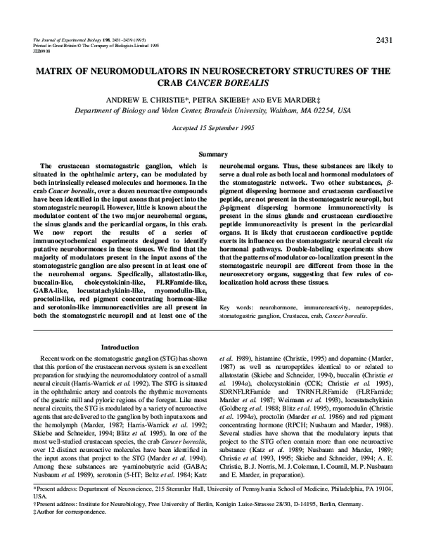(PDF) Matrix of neuromodulators in neurosecretory structures of the ...