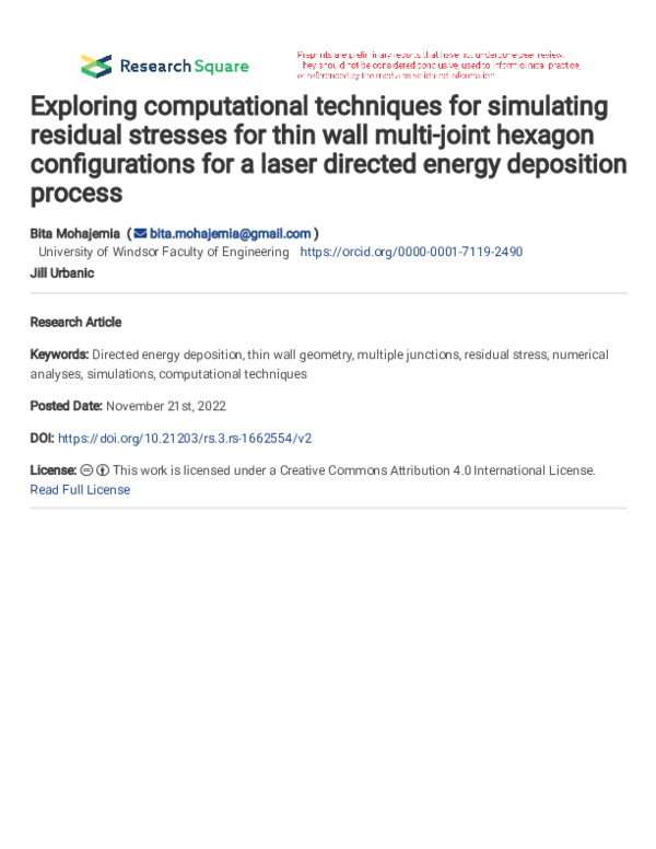 (PDF) Exploring computational techniques for simulating residual stresses for thin wall multi ...
