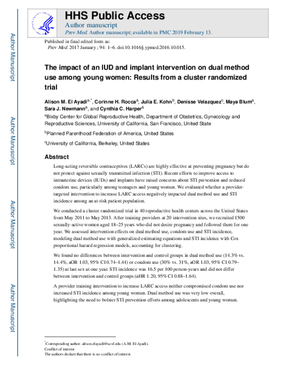 (PDF) The impact of an IUD and implant intervention on dual method use ...