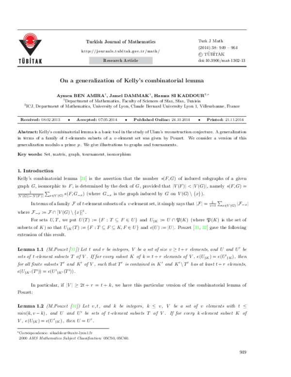 (PDF) On a generalization of Kelly''s combinatorial lemma