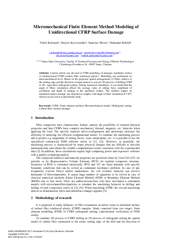(PDF) Micromechanical Finite Element Method Modeling of Unidirectional ...