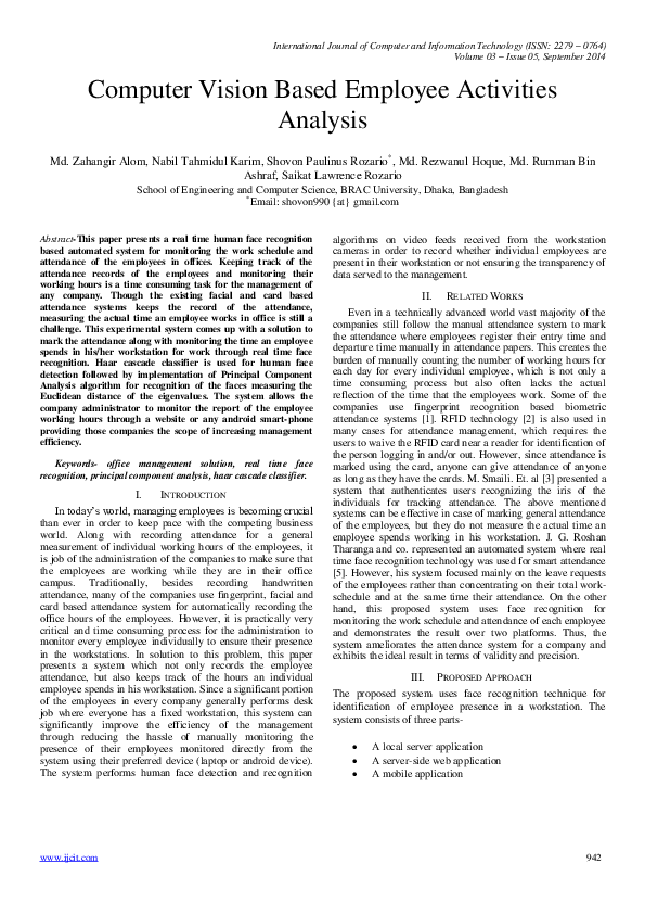 (PDF) Computer Vision Based Employee Activities Analysis