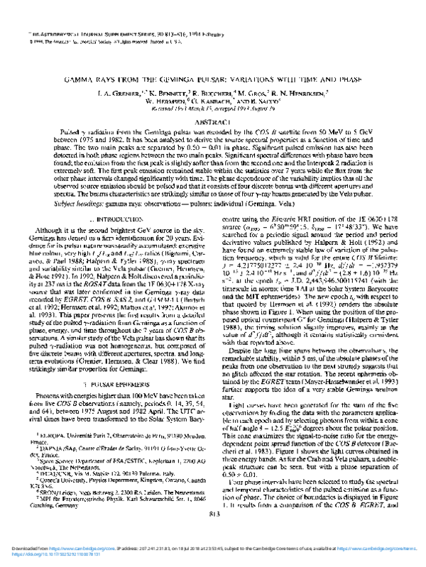 (PDF) Gamma rays from the Geminga pulsar: Variations with time and phase