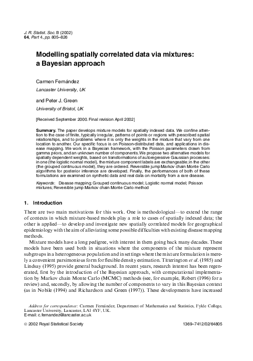 Pdf Modelling Spatially Correlated Data Via Mixtures A Bayesian Approach