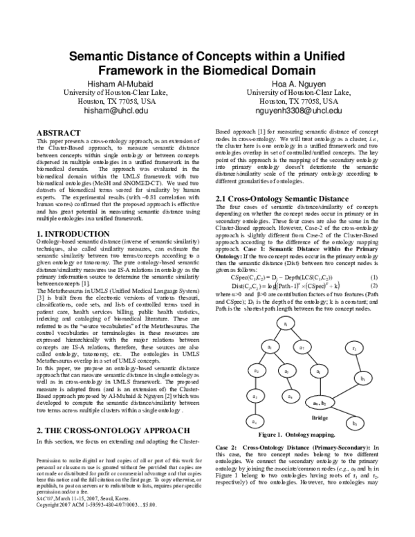 Pdf Semantic Distance Of Concepts Within A Unified Framework In The