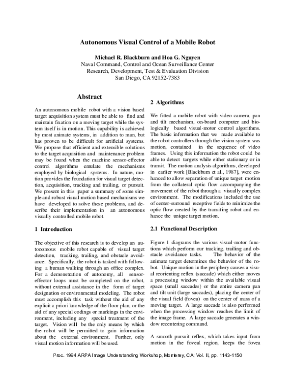 (PDF) Autonomous Visual Control of a Mobile Robot