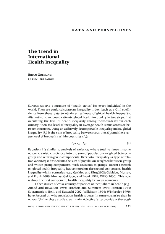 (PDF) The Trend in International Health Inequality