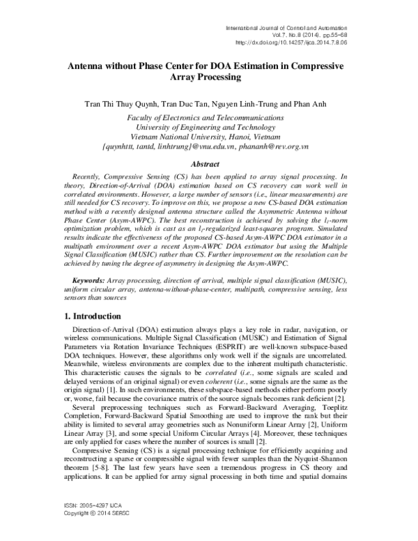 (PDF) Antenna without Phase Center for DOA Estimation in Compressive Array Processing