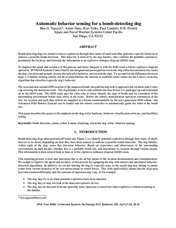(PDF) Automatic behavior sensing for a bomb-detecting dog