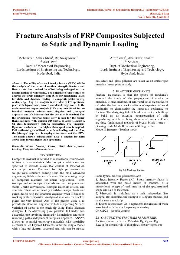 Pdf Fracture Analysis Of Frp Composites Subjected To Static And Dynamic Loading