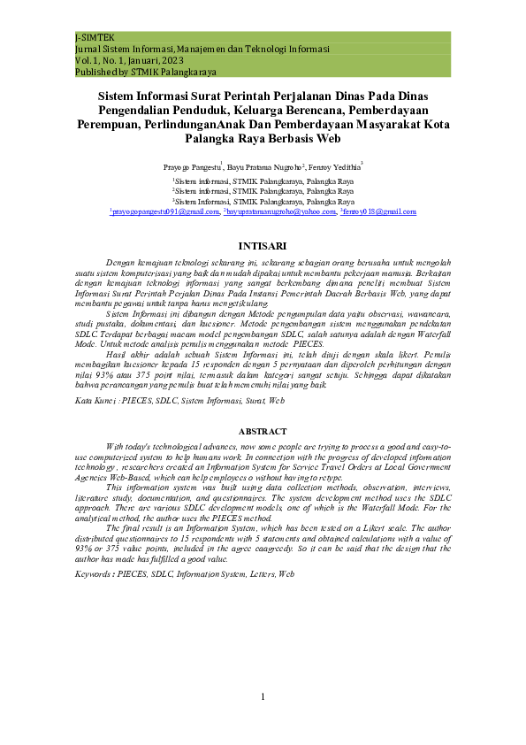 (PDF) Sistem Informasi Surat Perintah Perjalanan Dinas pada Dinas Pengendalian Penduduk ...