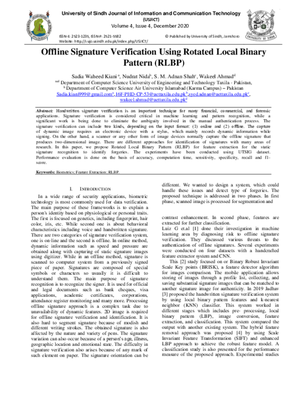 Pdf Offline Signature Verification Using Rotated Local Binary Pattern Rlbp Wakeel Ahmad 