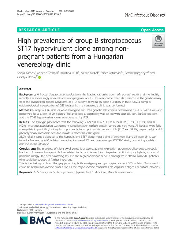 (PDF) High prevalence of group B streptococcus ST17 hypervirulent clone ...