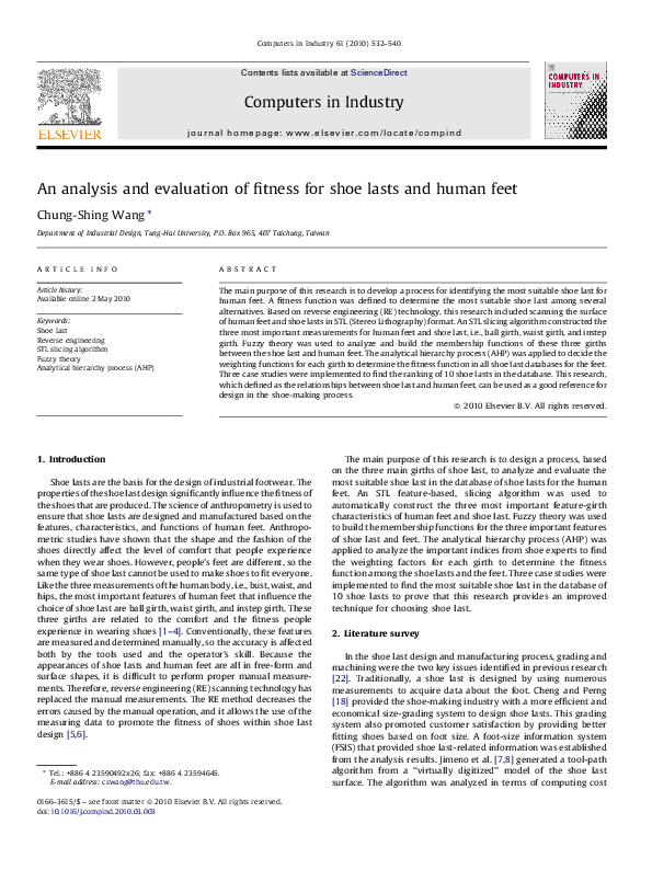 (PDF) An analysis and evaluation of fitness for shoe lasts and human feet