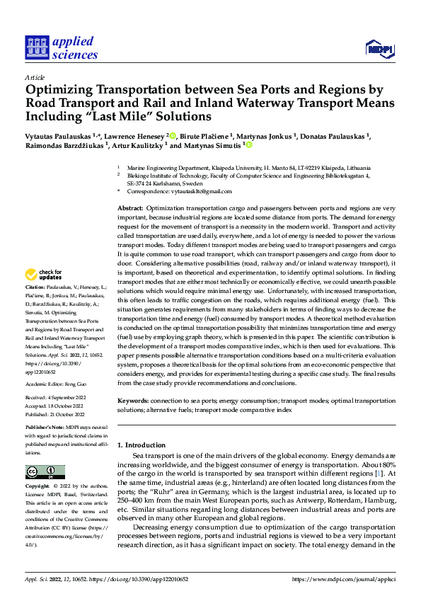 (PDF) Optimizing Transportation between Sea Ports and Regions by Road Transport and Rail and ...