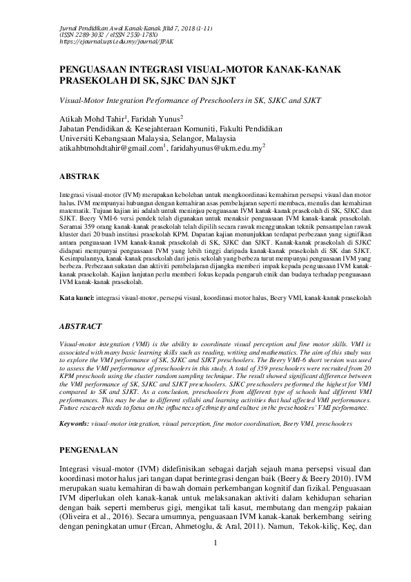 (PDF) Penguasaan integrasi visual-motor kanak-kanak prasekolah di Sk ...