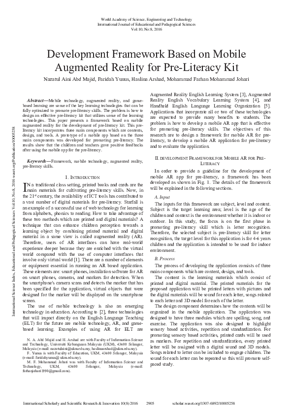 (PDF) Development Framework Based On Mobile Augmented Reality For Pre-Literacy Kit | Faridah ...