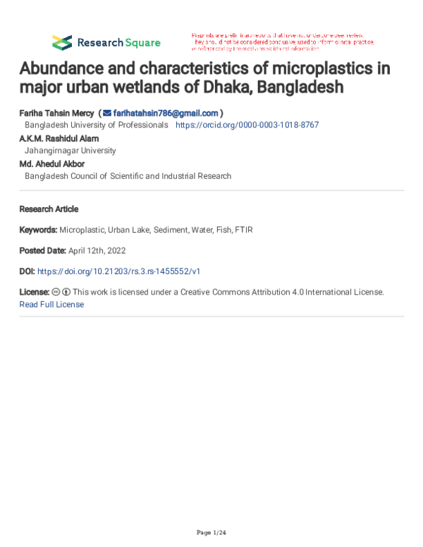 (PDF) Abundance and characteristics of microplastics in major urban wetlands of Dhaka, Bangladesh
