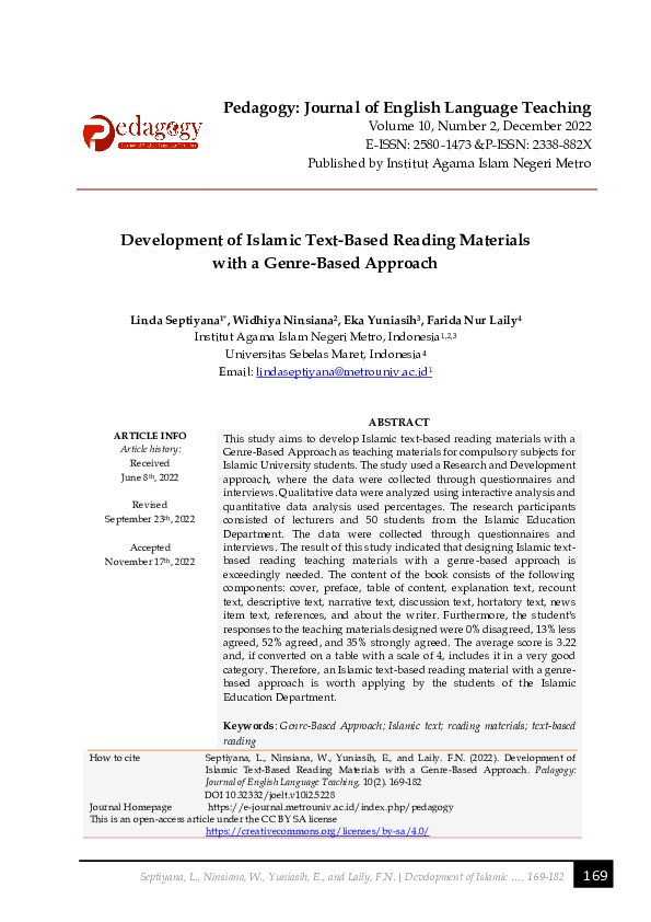 (PDF) Development of Islamic Text-Based Reading Materials with a Genre ...