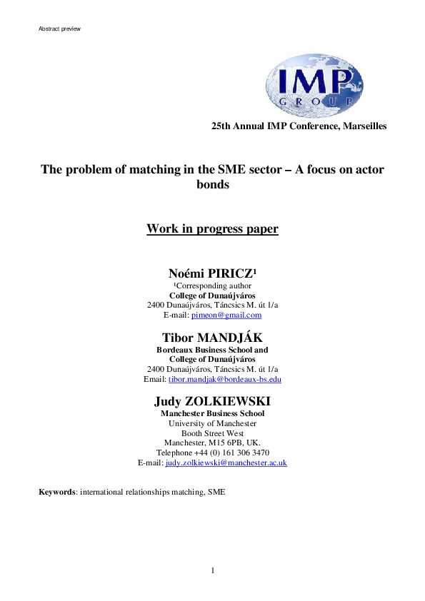 (PDF) The problem of matching in the SME sector – A focus on actor ...