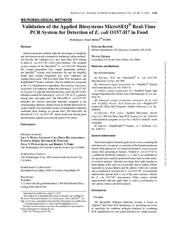 (PDF) Validation of the Applied Biosystems MicroSEQ® Real-Time PCR ...