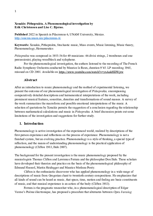 (DOC) Xenakis: Pithoprakta. A phenomenological investigation
