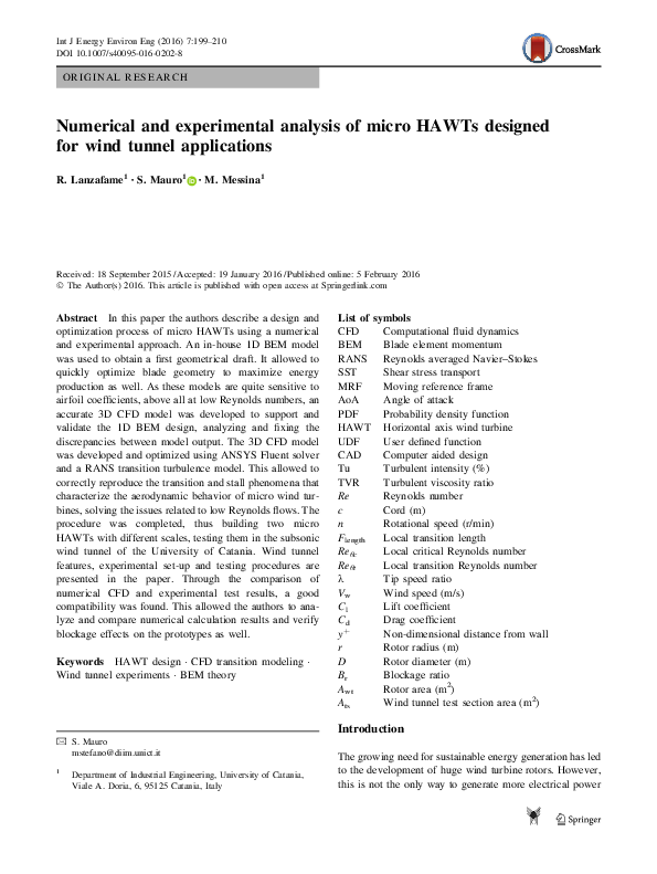 (PDF) Numerical and experimental analysis of micro HAWTs designed for ...