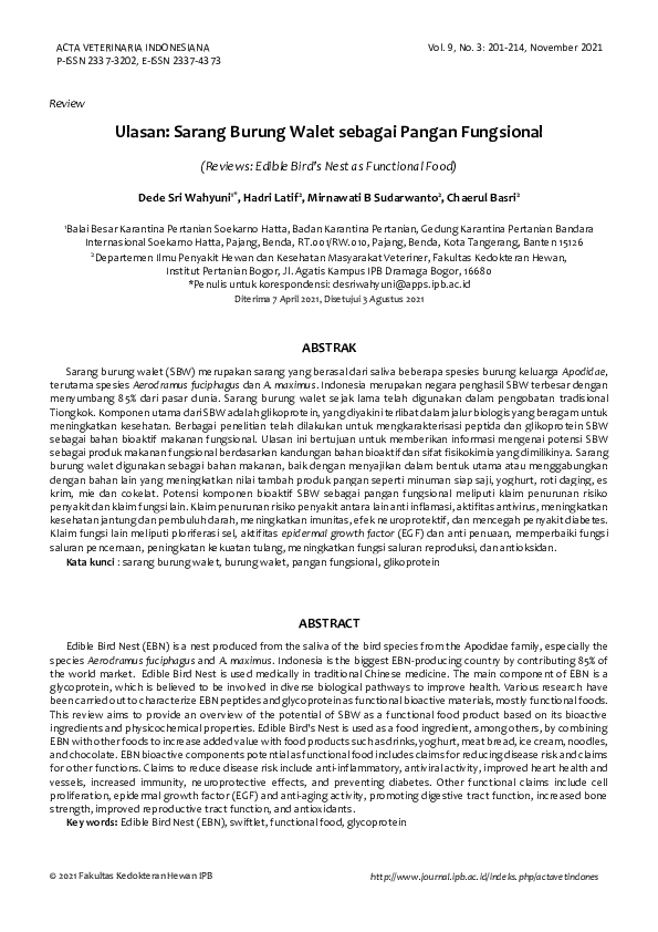(PDF) Ulasan Sarang Burung Walet Sebagai Pangan Fungsional