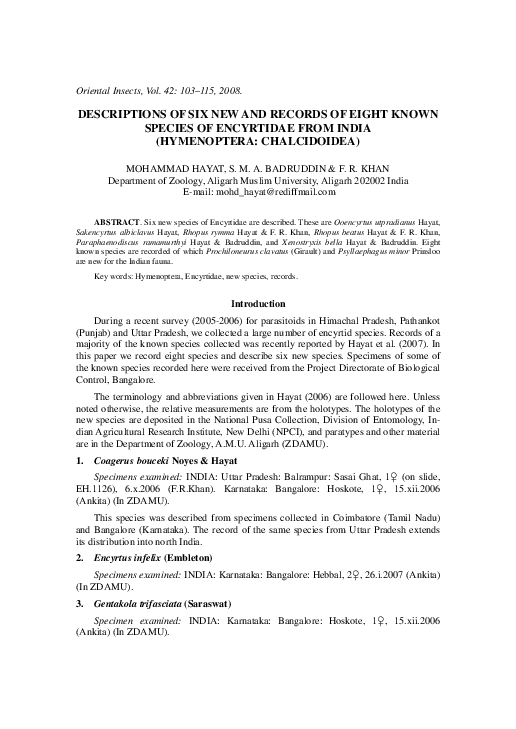 (PDF) Descriptions of six new and records of eight known species of ...
