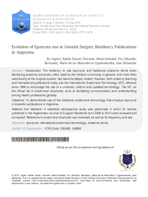 (PDF) Evolution of Eponyms Use in General Surgery Residency ...