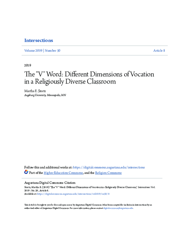 (PDF) The "V" Word: Different Dimensions of Vocation in a Religiously ...