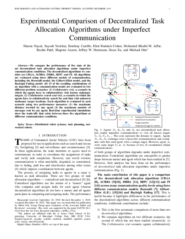 (PDF) Experimental Comparison of Decentralized Task Allocation ... (PDF) Experimental Comparison of Decentralized Task Allocation ...