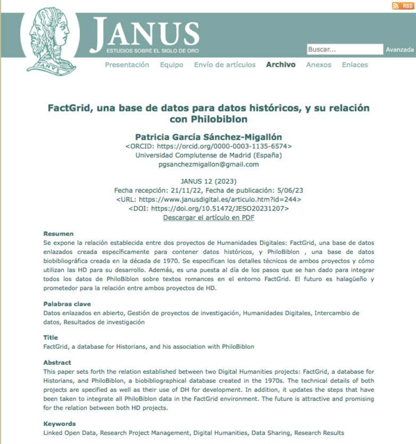 (PDF) Patricia García Sánchez-Migallón, "FactGrid, una base de datos para datos históricos, y su ...