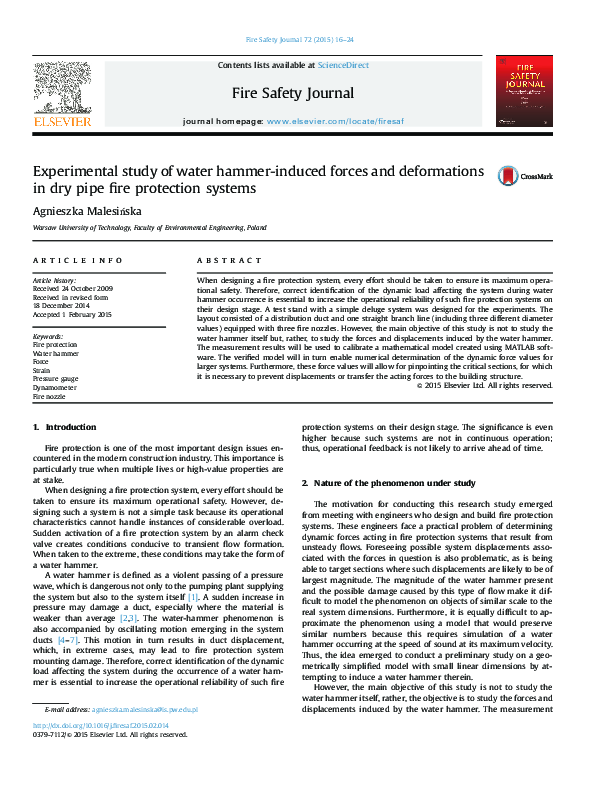 (PDF) Experimental study of water hammer-induced forces and ...