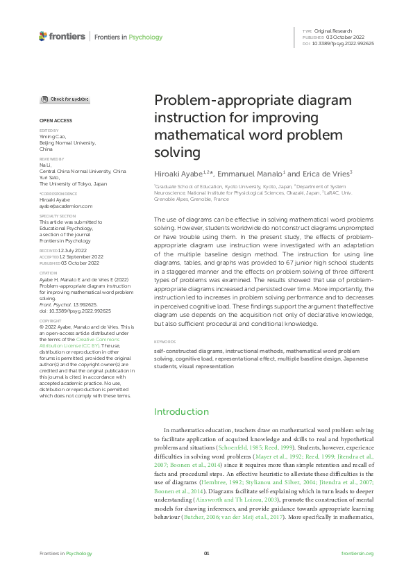 (PDF) Problem-appropriate diagram instruction for improving mathematical word problem solving