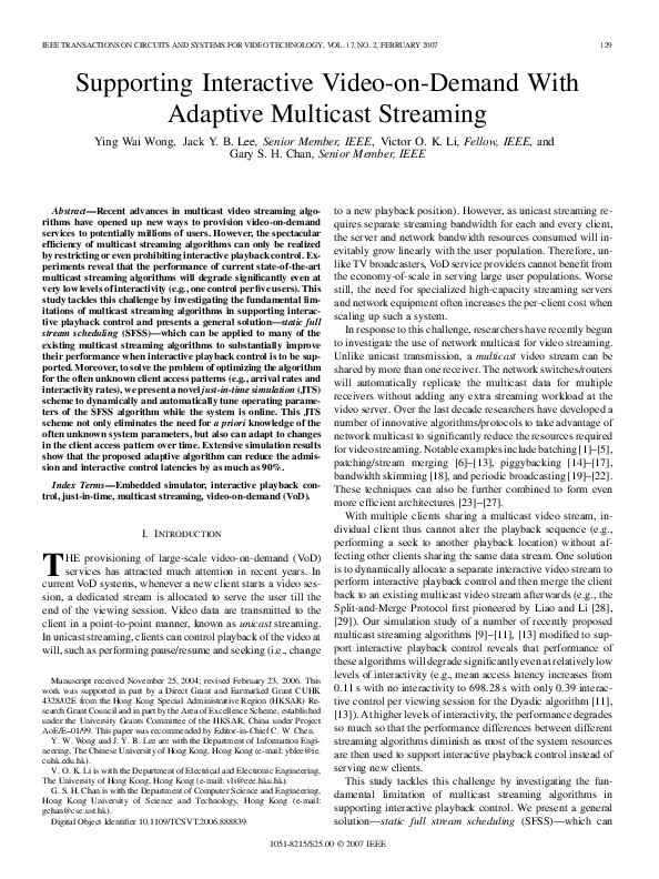 (PDF) Supporting Interactive Video-on-Demand With Adaptive Multicast Streaming