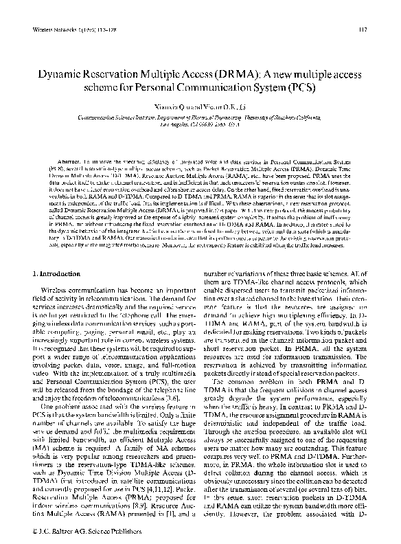 Pdf Dynamic Reservation Multiple Access Drma A New Multiple Access Scheme For Personal