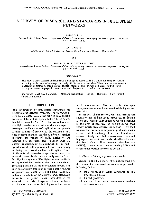 (PDF) A survey of research and standards in high-speed networks