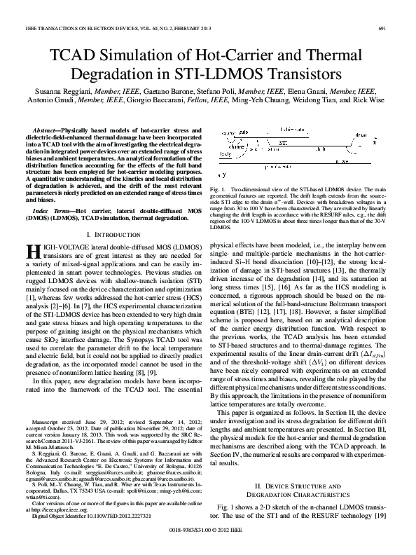 (PDF) TCAD Simulation of Hot-Carrier and Thermal Degradation in STI-LDMOS Transistors