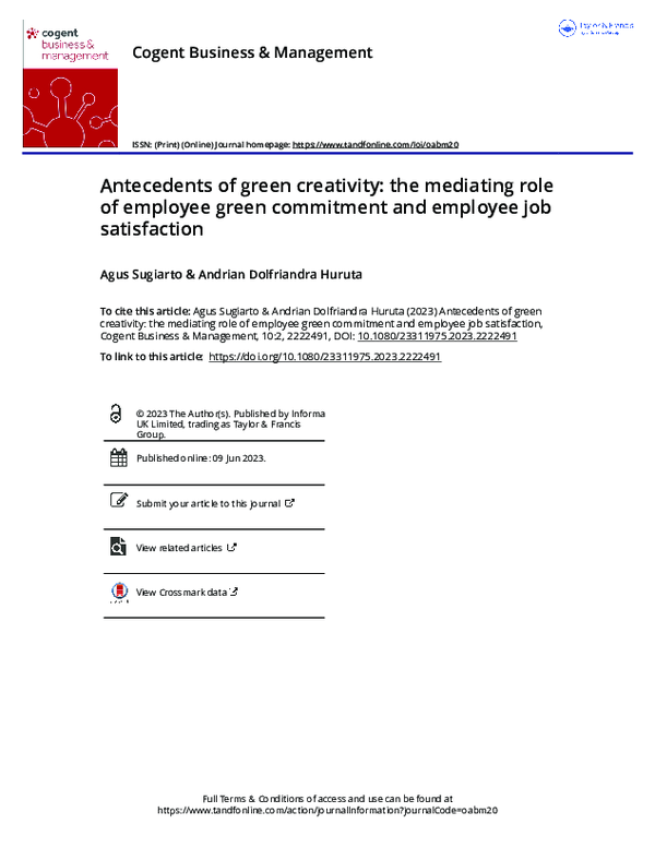 (PDF) Antecedents of green creativity: the mediating role of employee ...